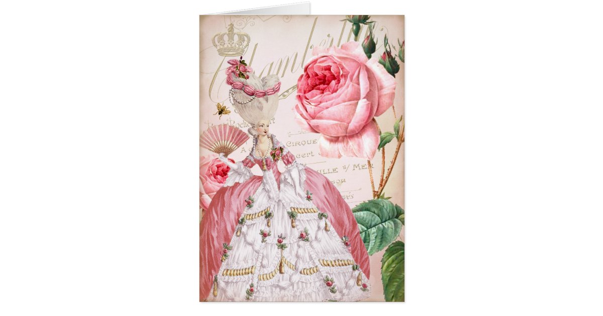 Marie Antoinette Vintage Pink Roses Card | Zazzle
