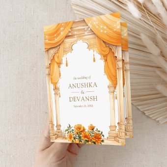 Marigold Floral South Indian Mandap Hindu Wedding Invitation | Zazzle