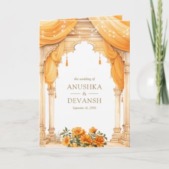 Marigold Floral South Indian Mandap Hindu Wedding Invitation | Zazzle