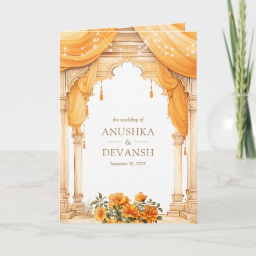 Marigold Floral South Indian Mandap Hindu Wedding Invitation | Zazzle