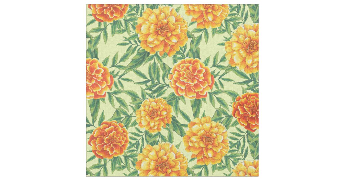 Marigold Flower Pattern Fabric | Zazzle