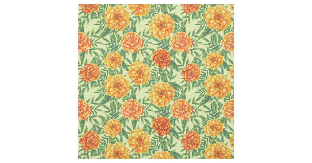 Marigold Flower Pattern Fabric | Zazzle