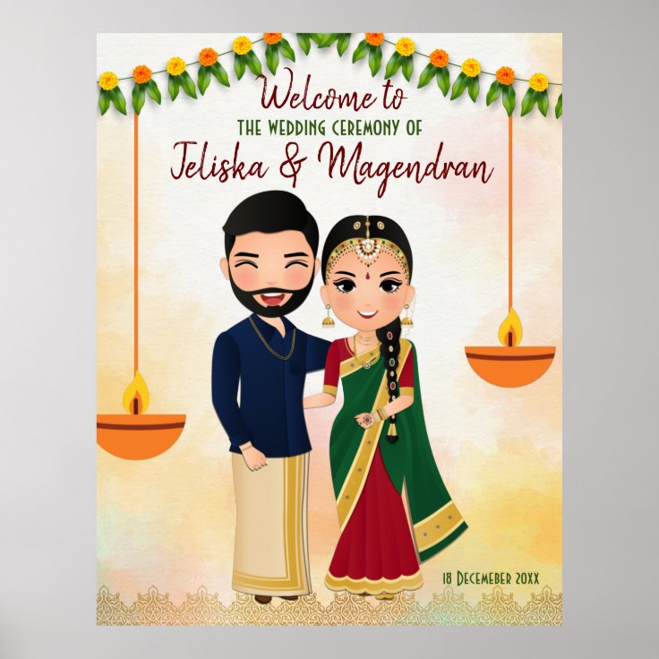 Marigold garlands Tamil wedding welcome sign | Zazzle