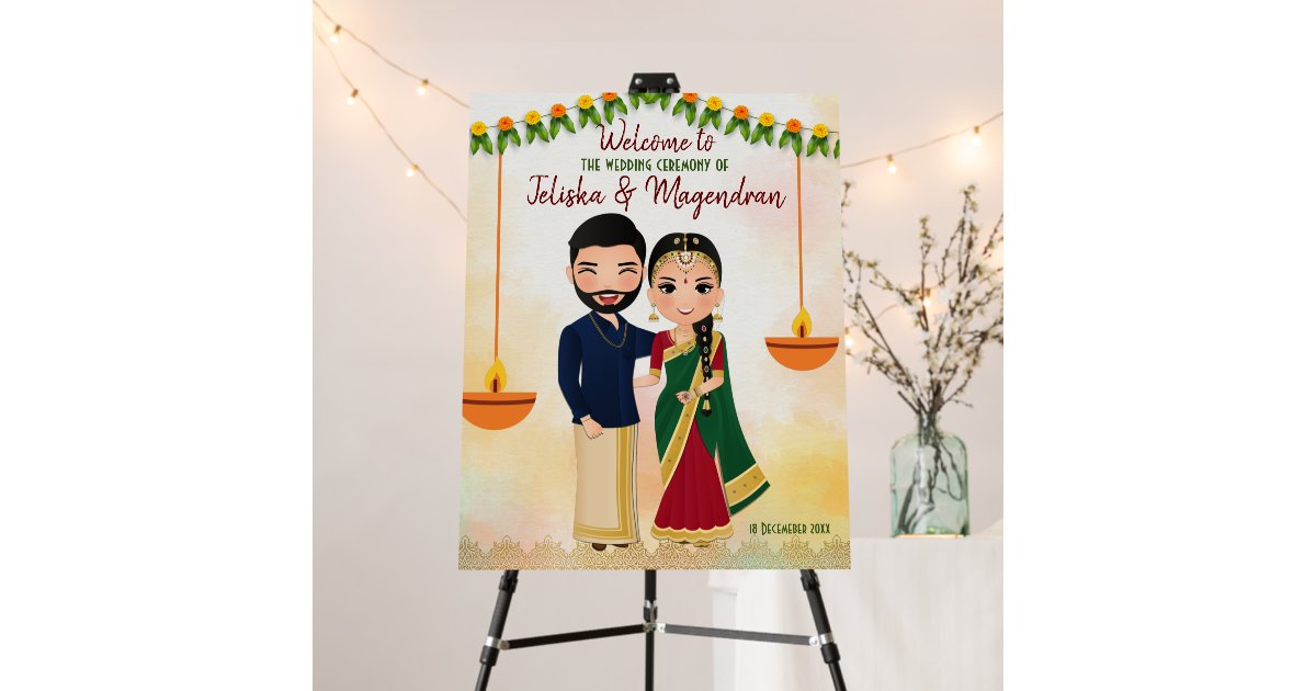 Marigold garlands Tamil wedding welcome sign | Zazzle