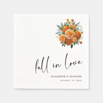 Marigold Romance: Custom Fall in Love Wedding Napkins | Zazzle