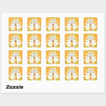 Marigolds cute Indian girl Haldi personalized Square Sticker | Zazzle