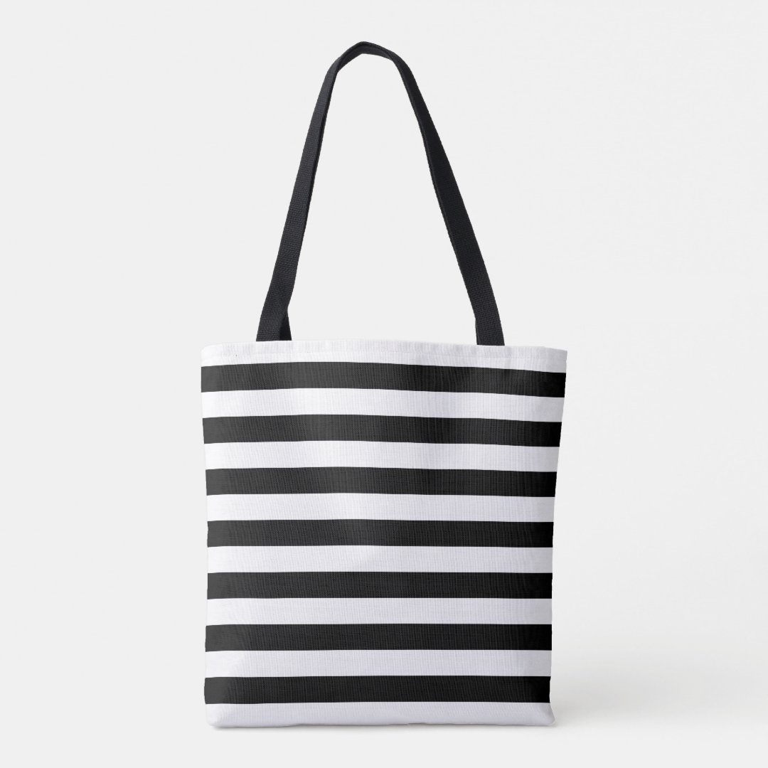 Marine stripes pattern, thick black & white lines tote bag | Zazzle
