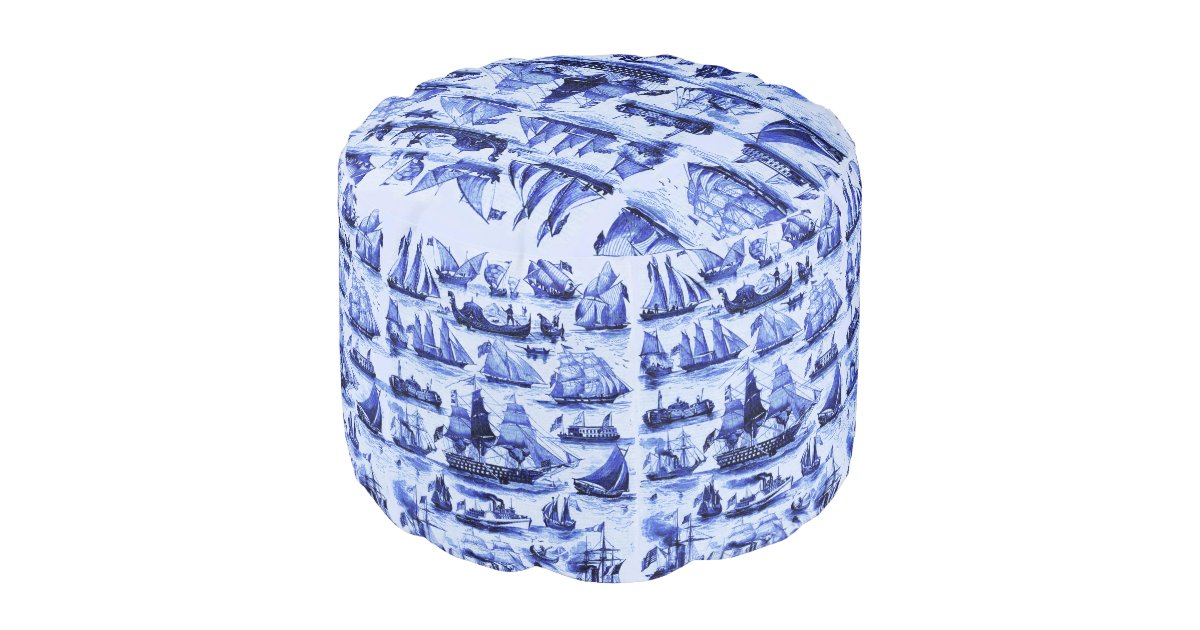 MARITIME,VINTAGE SHIPS,SAILING VESSELS,Navy Blue Pouf | Zazzle