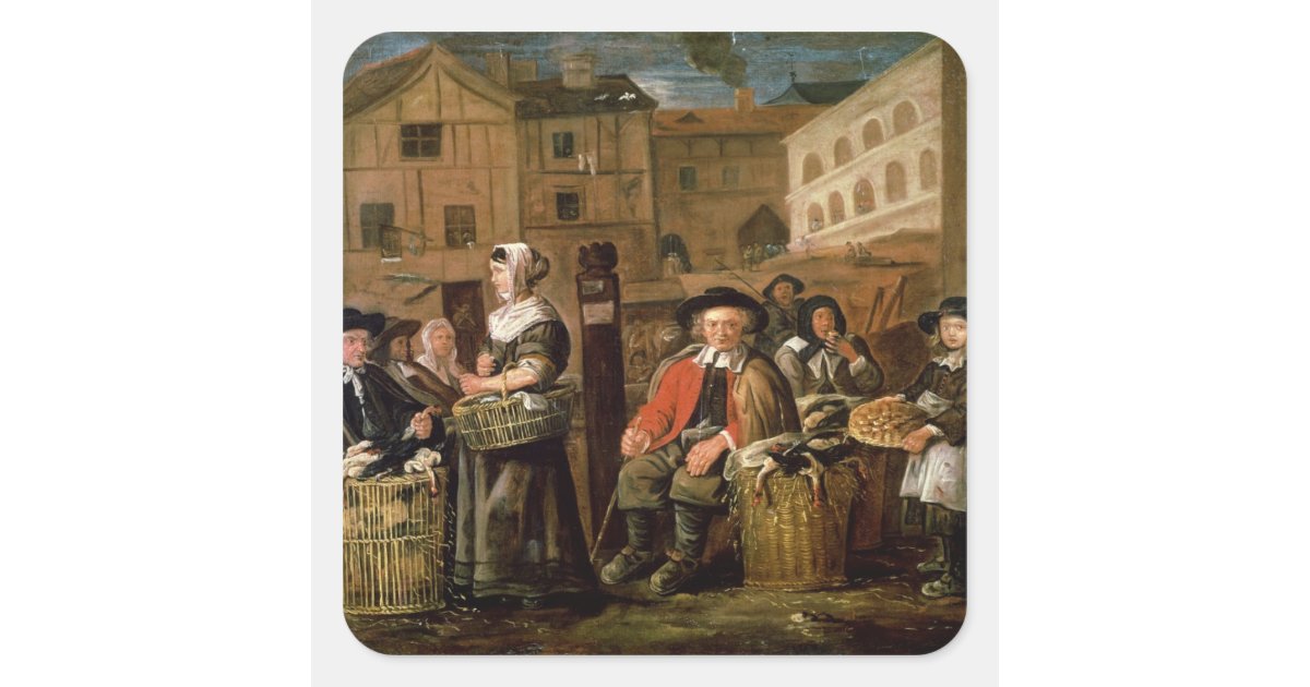Market Scene Square Sticker | Zazzle