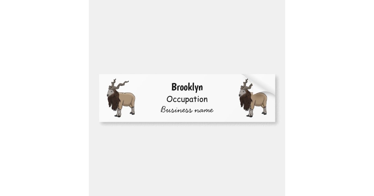 Markhor goat cartoon illustration bumper sticker | Zazzle
