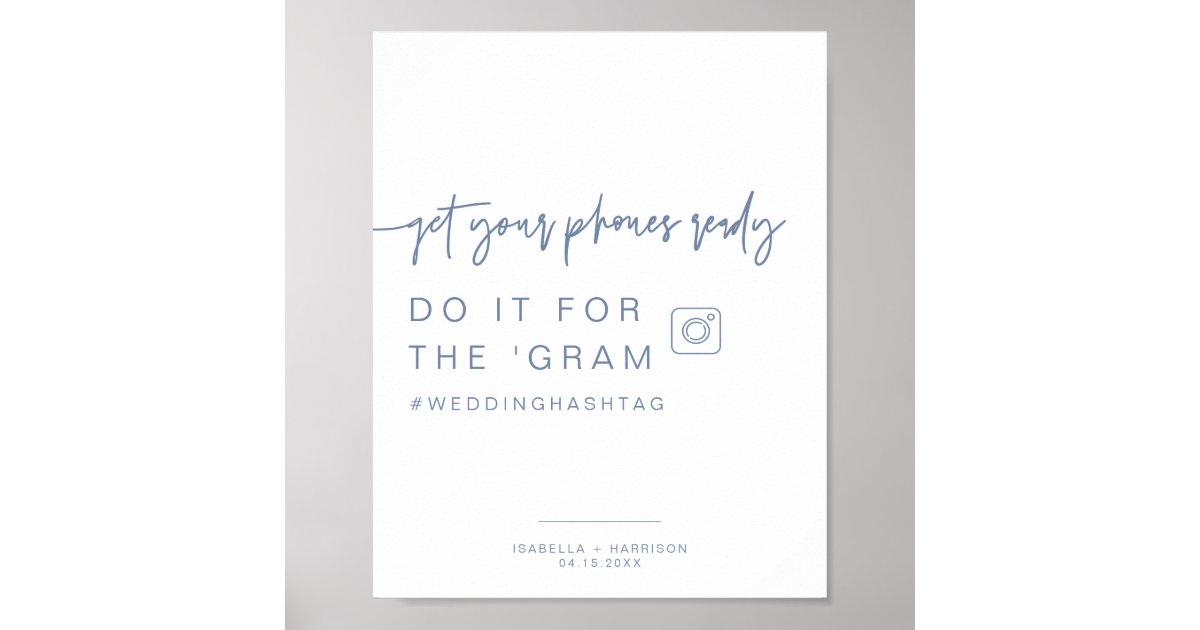 MARLO Dusty Blue Instagram Hashtag Wedding Sign | Zazzle