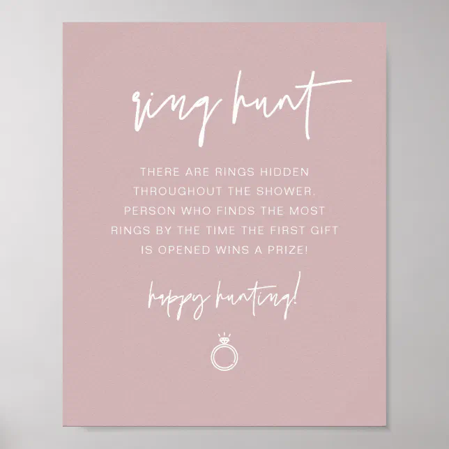 MARLO Dusty Rose Boho Ring Hunt Bridal Shower Game Poster | Zazzle