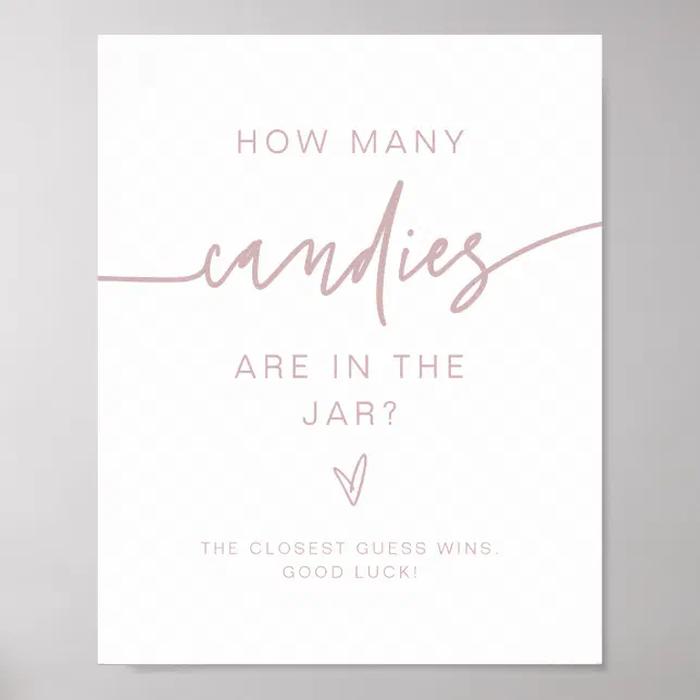 MARLO Dusty Rose How Many Candies Baby Shower Game Poster | Zazzle