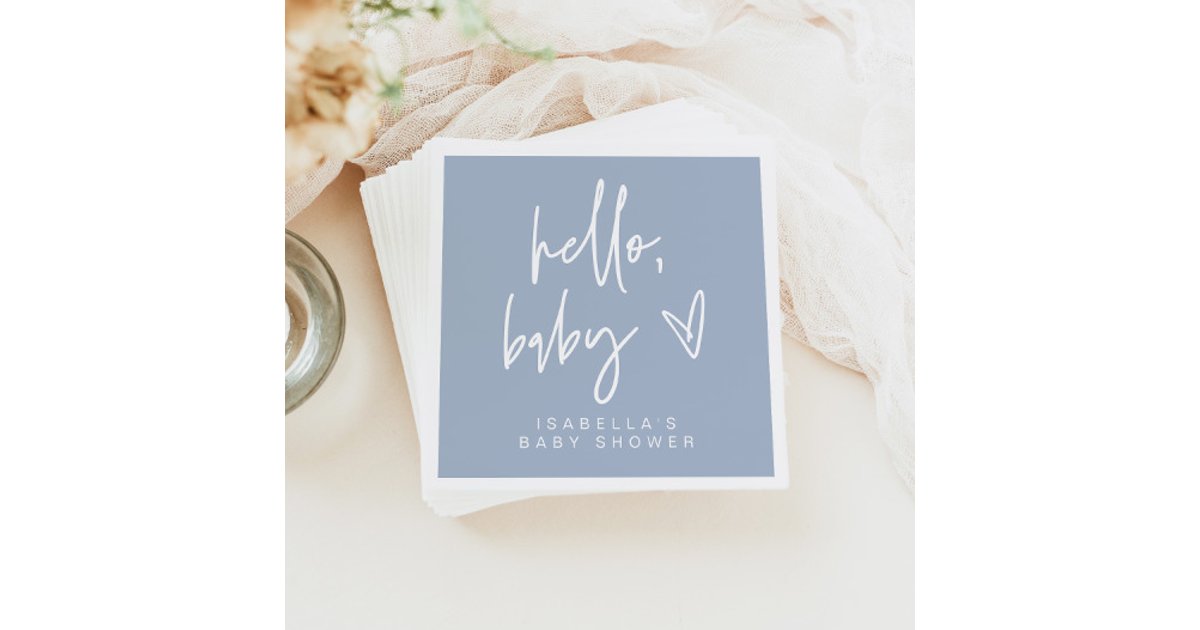 MARLO Modern Boho Dusty Blue Hello Baby Shower Napkins | Zazzle