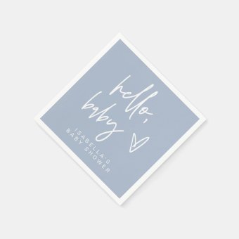 MARLO Modern Boho Dusty Blue Hello Baby Shower Napkins | Zazzle