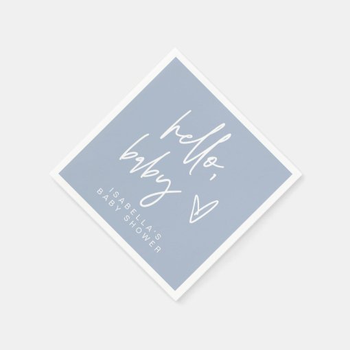 MARLO Modern Boho Dusty Blue Hello Baby Shower Napkins | Zazzle