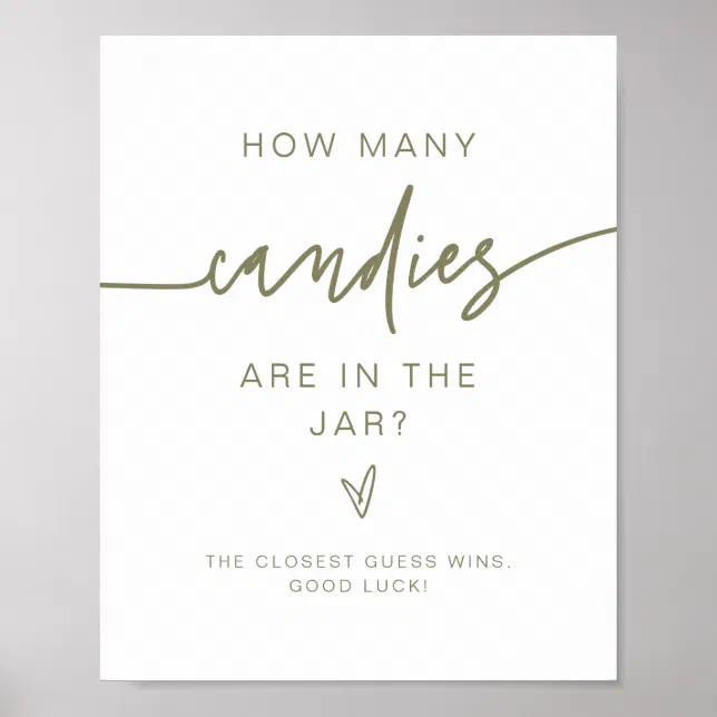 MARLO Olive How Many Candies Baby Shower Game Poster | Zazzle