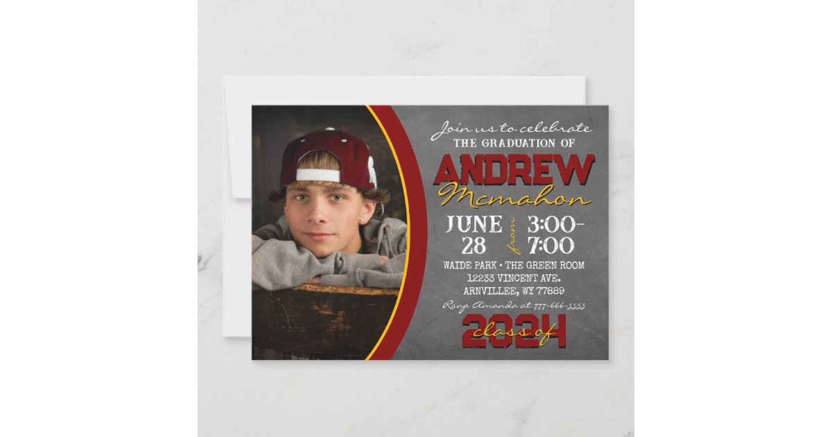 Maroon and Gold Chalkboard Graduation Invitation | Zazzle