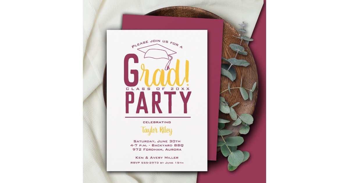 Maroon and Gold Graduation Party Invitation | Zazzle