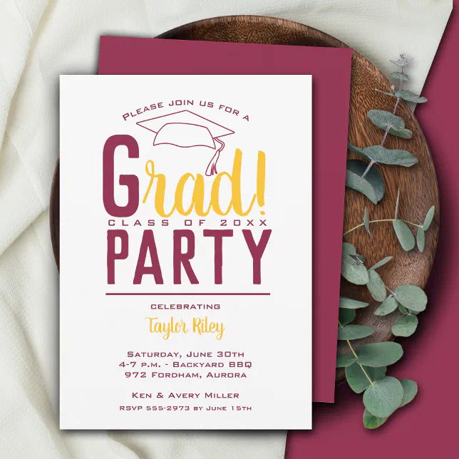 Maroon and Gold Graduation Party Invitation | Zazzle