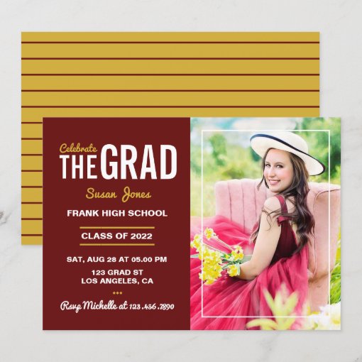 Maroon and Gold Graduation Party Photo Invitation | Zazzle