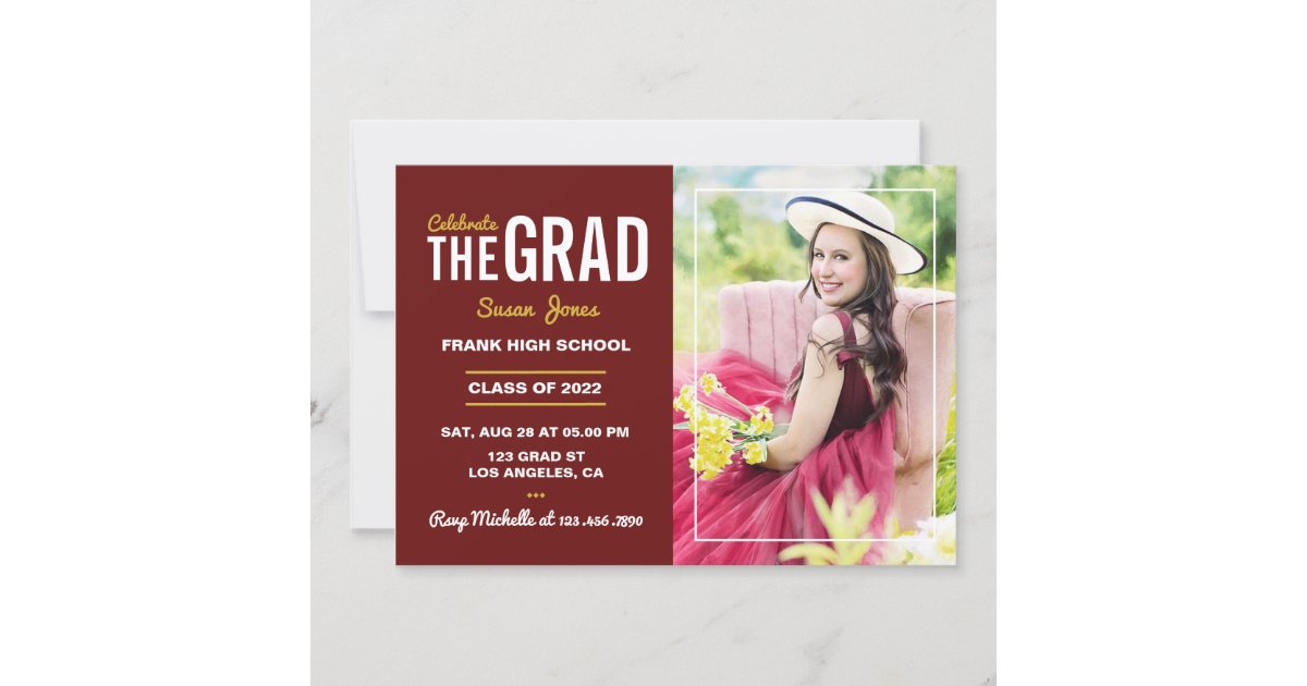Maroon and Gold Graduation Party Photo Invitation | Zazzle