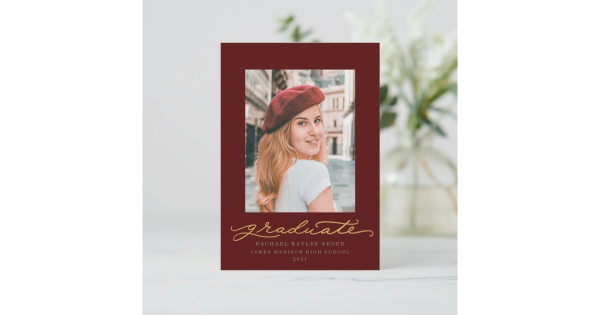 Maroon and Gold Millennial Script Invitation | Zazzle