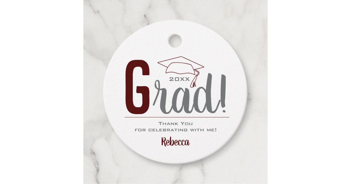 Maroon and Gray Graduation Cap Favor Tags | Zazzle