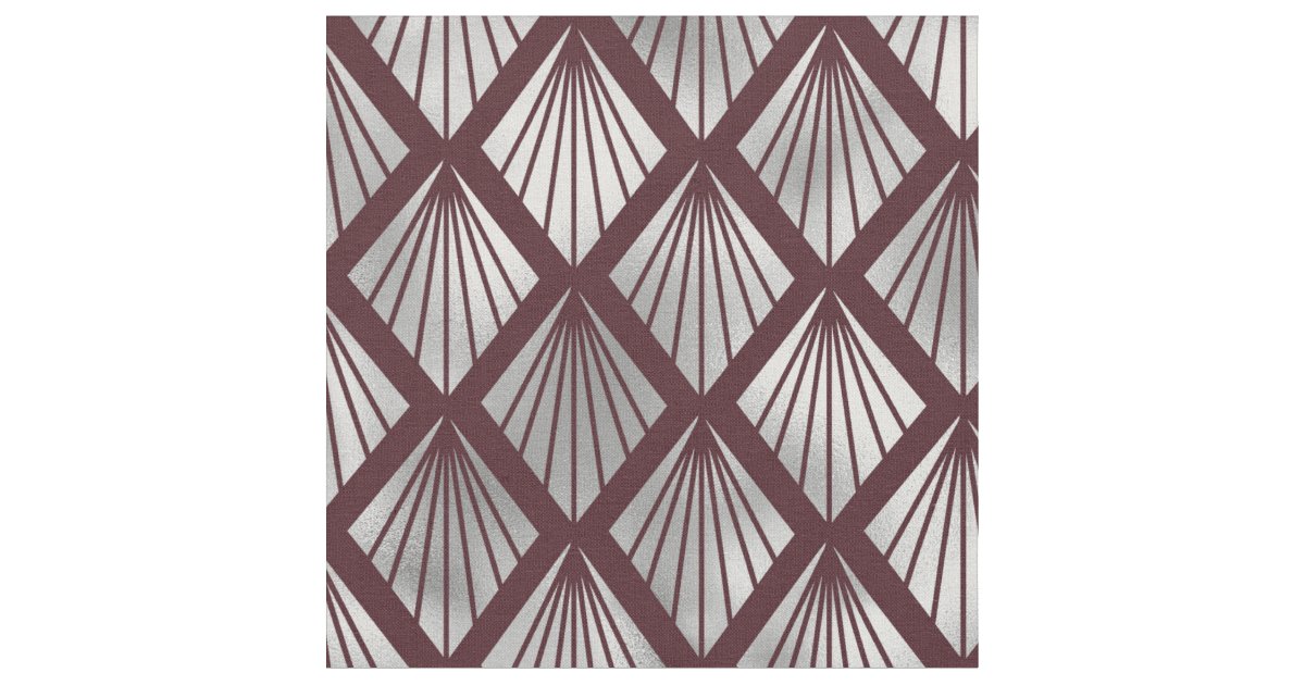 Maroon and Silver Art Deco Diamond Pattern Fabric | Zazzle