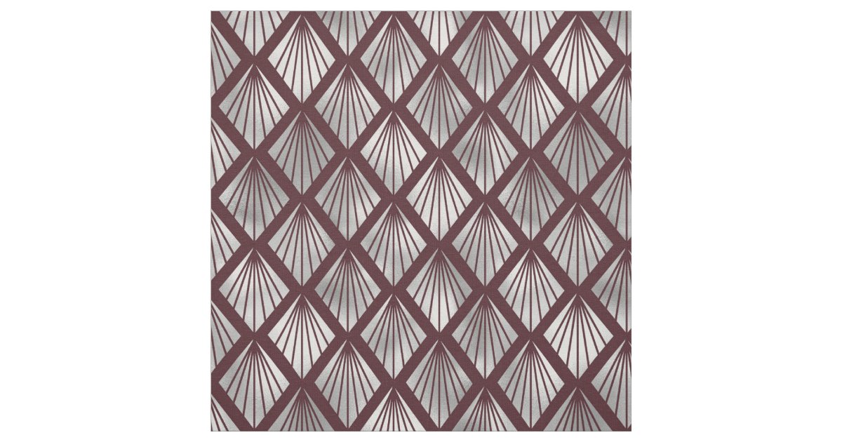 Maroon and Silver Art Deco Diamond Pattern Fabric | Zazzle