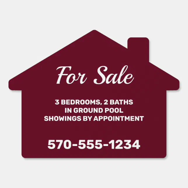 Maroon and White Custom House For Sale Lawn Sign | Zazzle