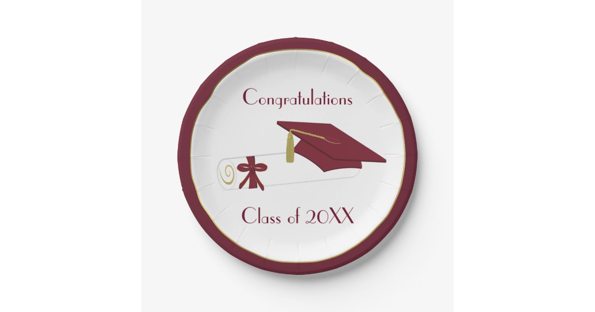 Maroon and White Graduation Custom Paper Plates | Zazzle