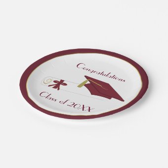 Maroon and White Graduation Custom Paper Plates | Zazzle