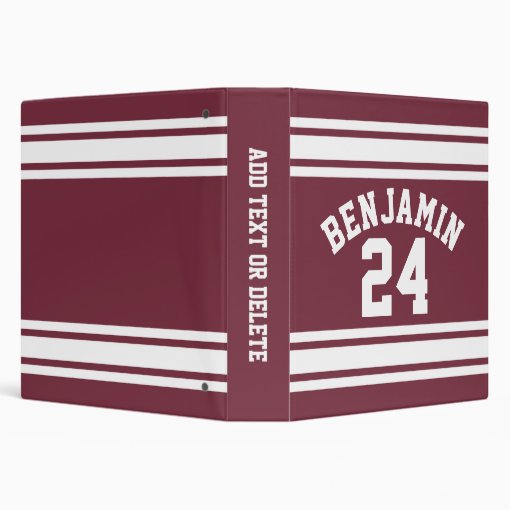 Maroon and White Jersey Stripes Custom Name Number Binder | Zazzle