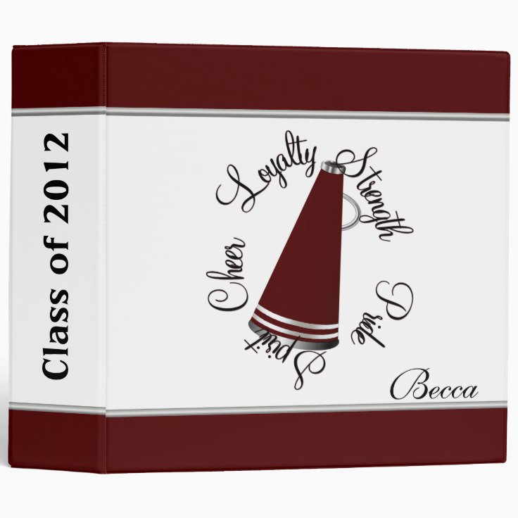 Maroon and White Megaphone Cheerleader Binder | Zazzle
