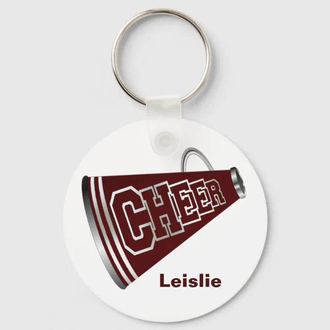 Maroon and White Megaphone Cheerleader KeyChain | Zazzle