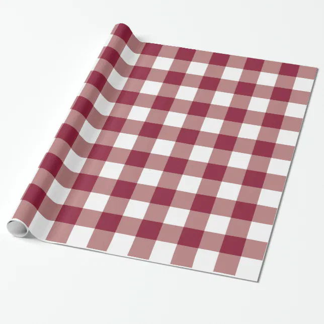 Maroon and White Plaid Gingham Wrapping Paper | Zazzle