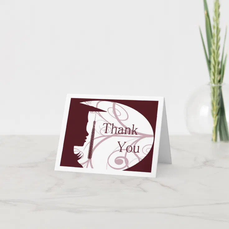 Maroon and White Silhouette Thank You Card | Zazzle