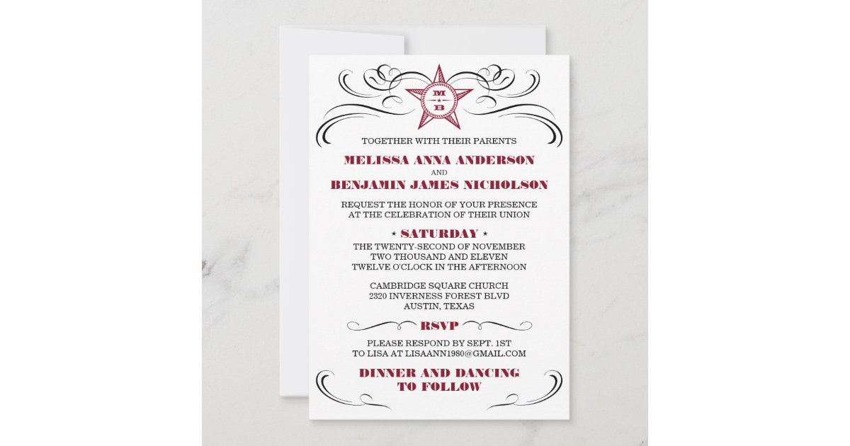 Maroon and White Southern Style Wedding Invitation | Zazzle