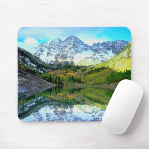 Maroon Bells reflecting in Maroon Lake Mouse Pad | Zazzle