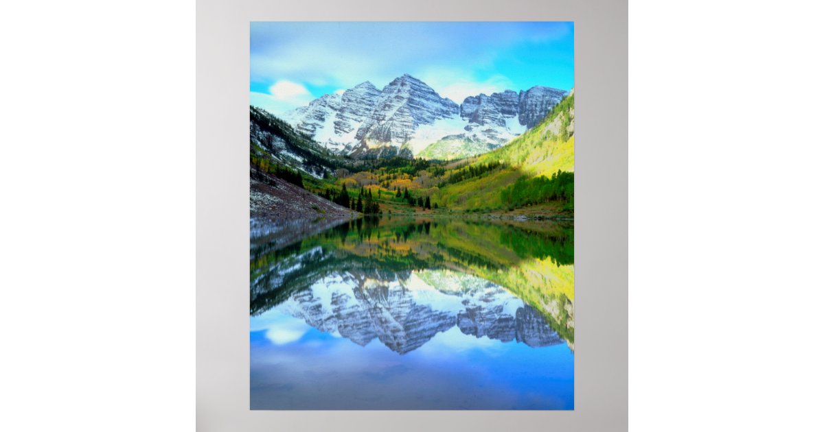 Maroon Bells reflecting in Maroon Lake Poster | Zazzle