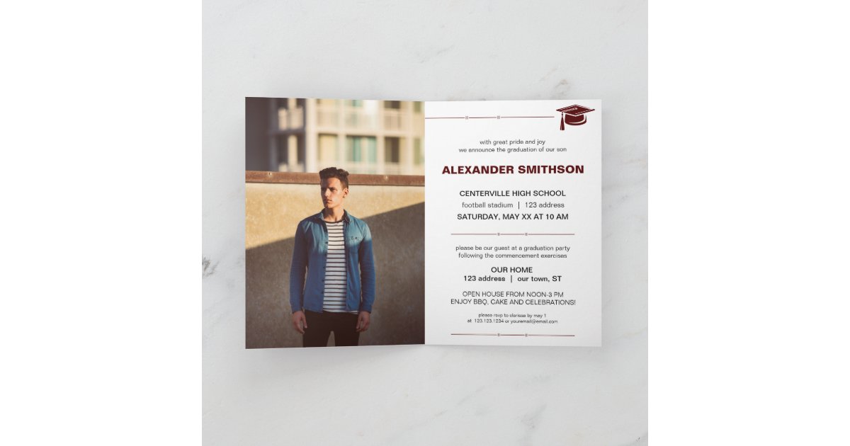 Maroon Bold GRADUATE Letters and Cap Graduation Invitation | Zazzle