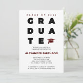 Maroon Bold GRADUATE Letters and Cap Graduation Invitation | Zazzle