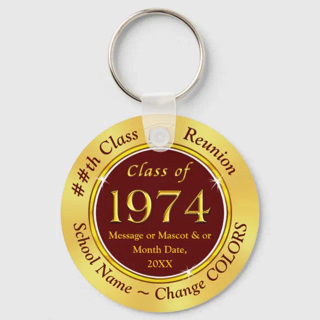 Maroon Burgundy Gold, Custom Class of 1974 Favors Keychain | Zazzle