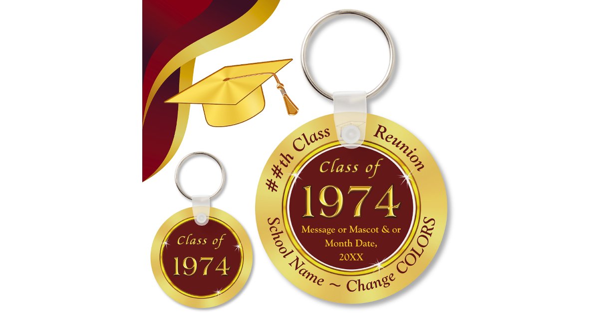 Maroon Burgundy Gold, Custom Class of 1974 Favors Keychain | Zazzle