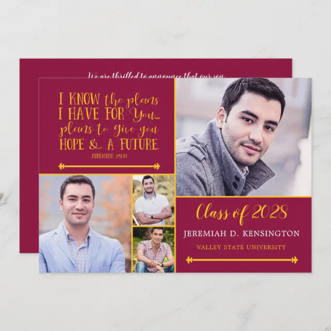 Maroon Christian Verse Graduation Photo Collage Invitation | Zazzle