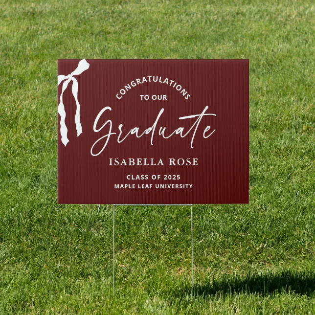 Maroon class of 2025 Graduation Party Yard Outdoor Sign | Zazzle