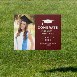 Maroon Congrats Single Photo Graduation Yard Sign | Zazzle