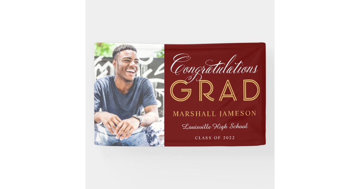Maroon Congratulations Calligraphy Graduate Photo Banner | Zazzle