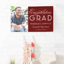 Maroon Congratulations Calligraphy Graduate Photo Banner | Zazzle